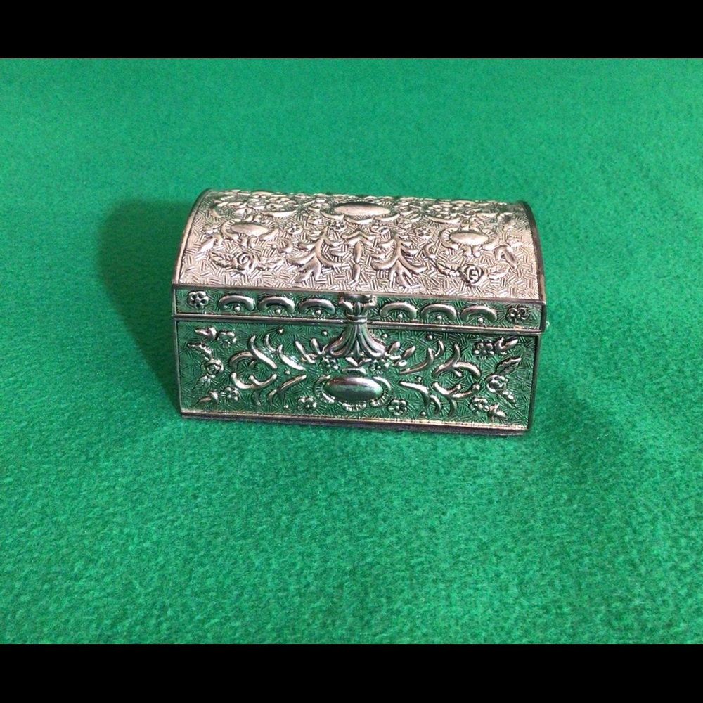 Antique Silver Plated Chest Jewelry Box - Gem
